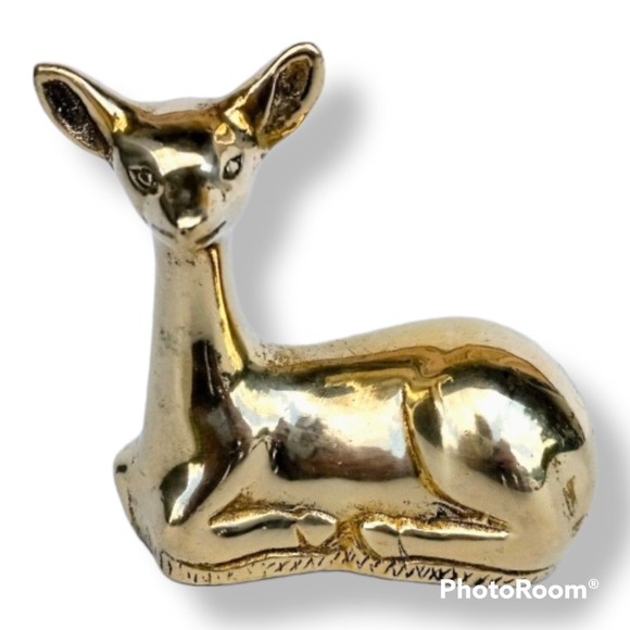 Vintage | Art | Vintage Solid Brass Sitting Doe Figure Deer Reindeer ...
